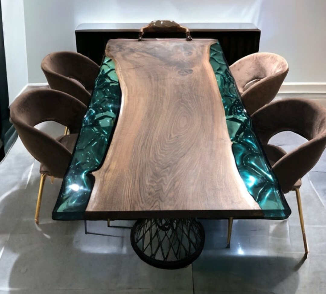 Epoxy Walnut Wood Table Epoxy Table Green Epoxy Table Epoxy Dining ...