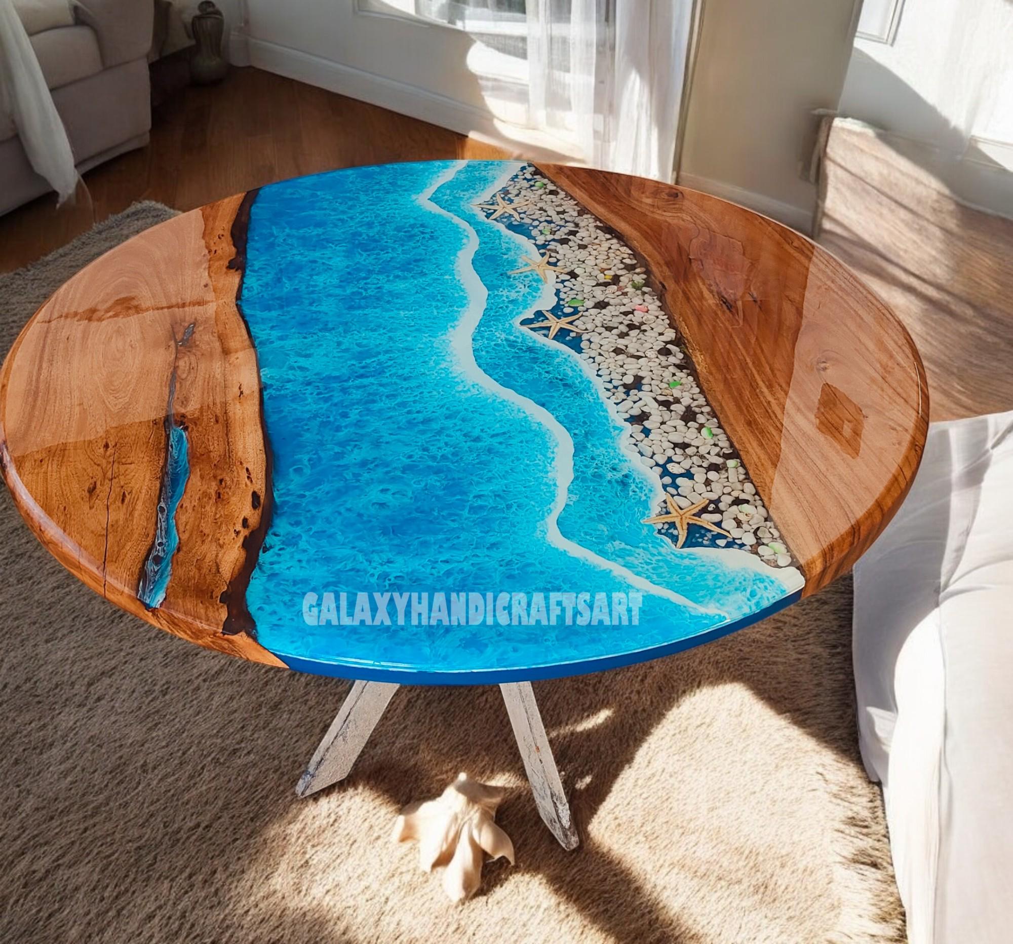 Round Epoxy Ocean Table | Custom Ocean Resin Table | Handmade Coastal ...