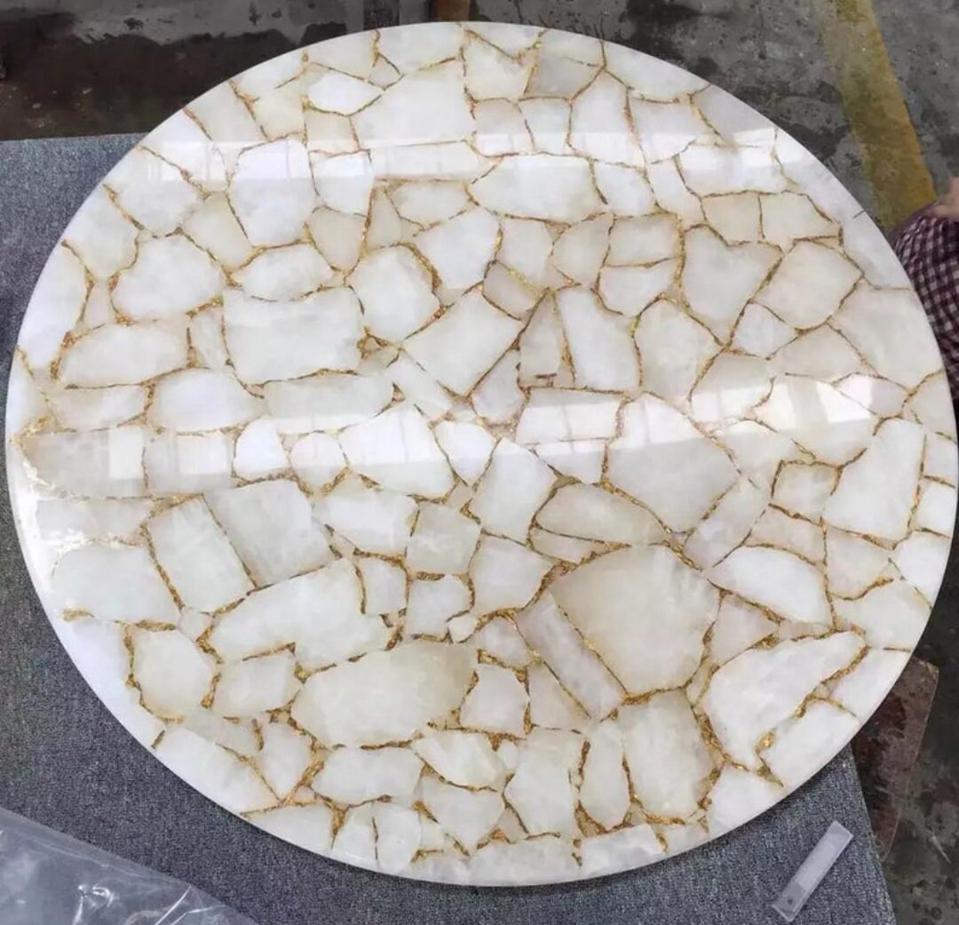 Handmade White Quartz Table Top: Round Natural Stone Dining or Coffee ...