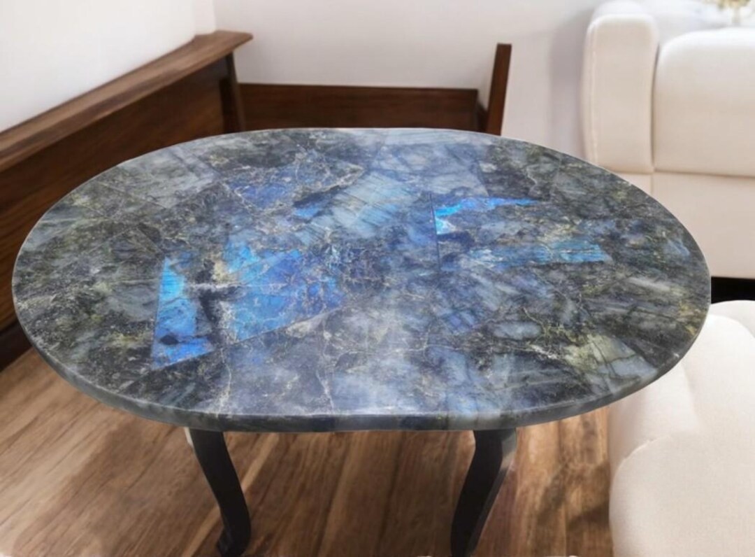 Handmade Labradorite Stone Table: Oval Blue Gemstone Table - Etsy