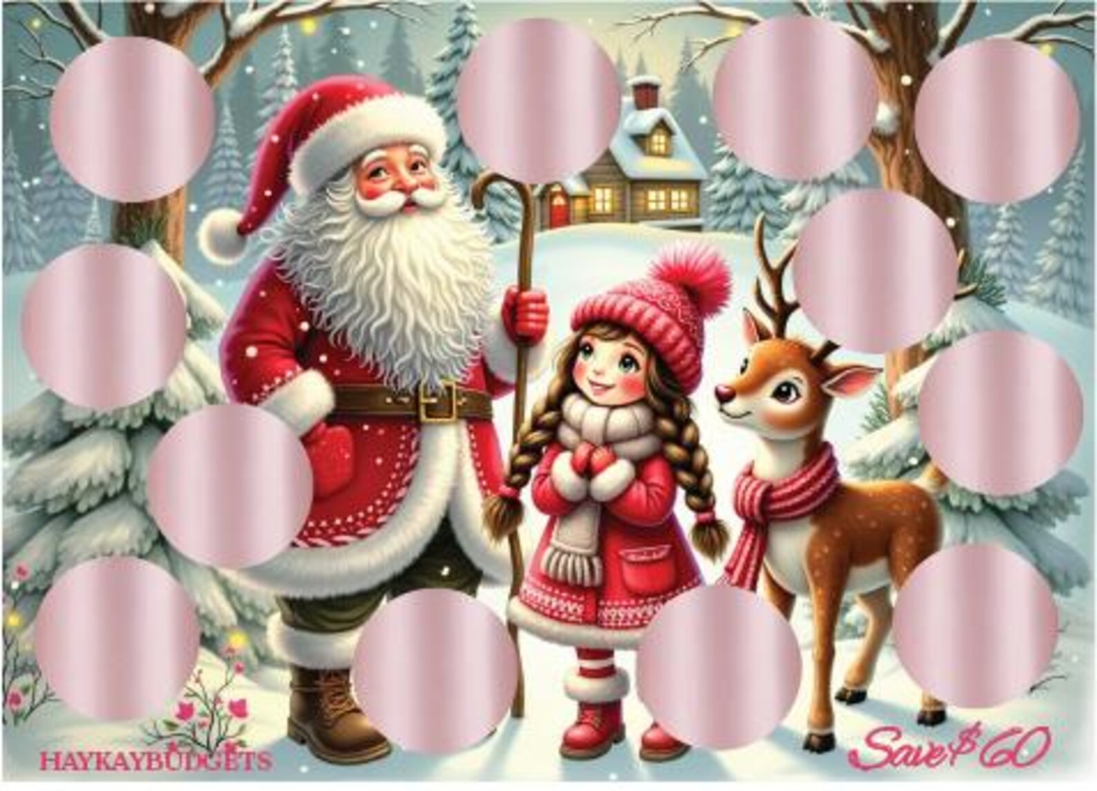 Pink Christmas Santa Savings Challenge A5 - DIY Scratch off Printable ...