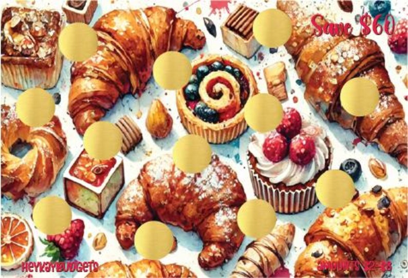 French Pastries Breakfast Savings Challenge A5 - DIY Scratcher Digital ...