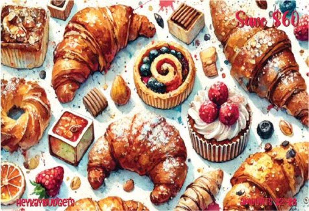 French Pastries Breakfast Savings Challenge A5 - DIY Scratcher Digital ...