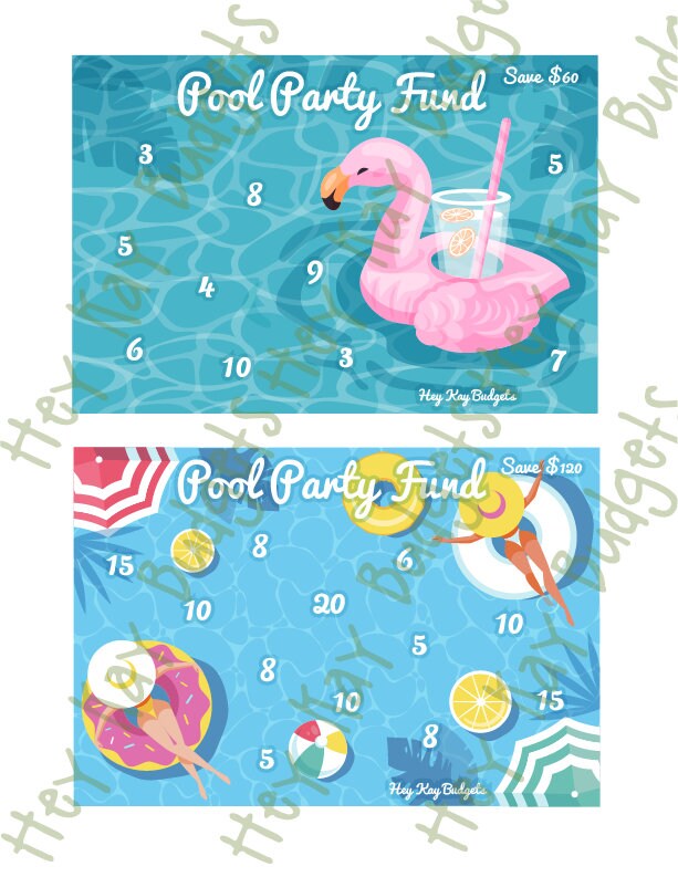 Pool Party Savings Challenge A5 DIY Scratcher Printable PDF - Etsy