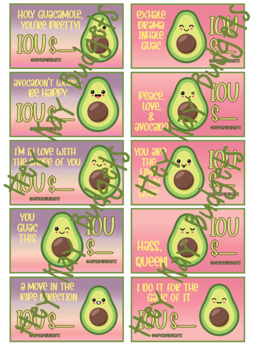 10 Encouraging Avocado IOU Slips (set 1) - Printable PDF - Etsy