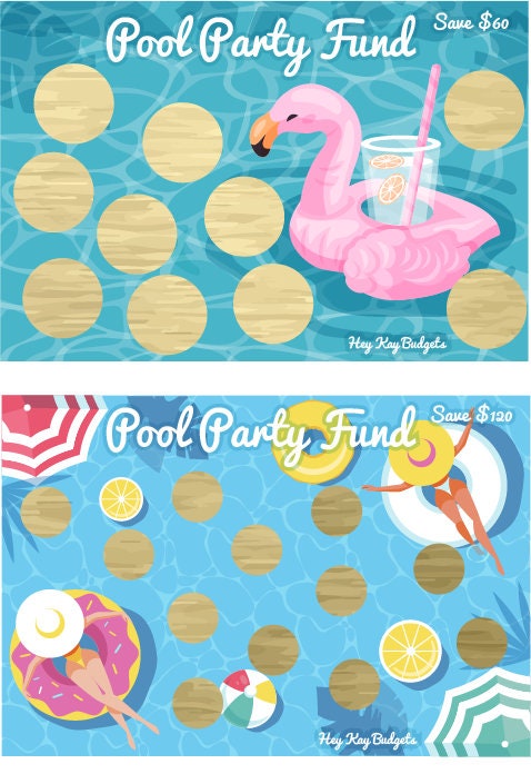 Pool Party Savings Challenge A5 DIY Scratcher Printable PDF - Etsy