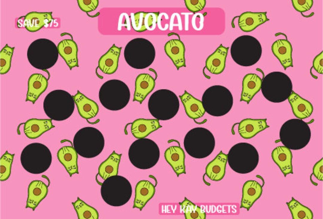 Avo-cat-o Savings Challenge A5 - DIY Scratcher Printable PDF - Etsy