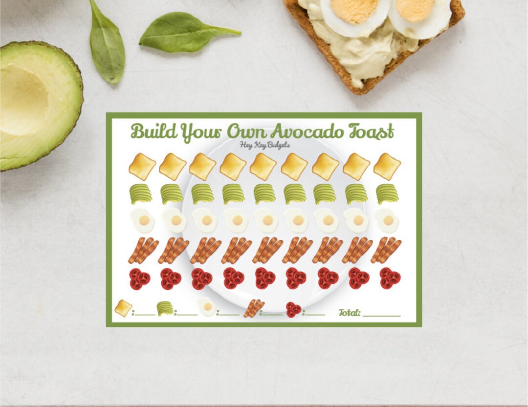 Build Your Own Avocado Toast Savings Challenge A5 - Printable PDF - Etsy
