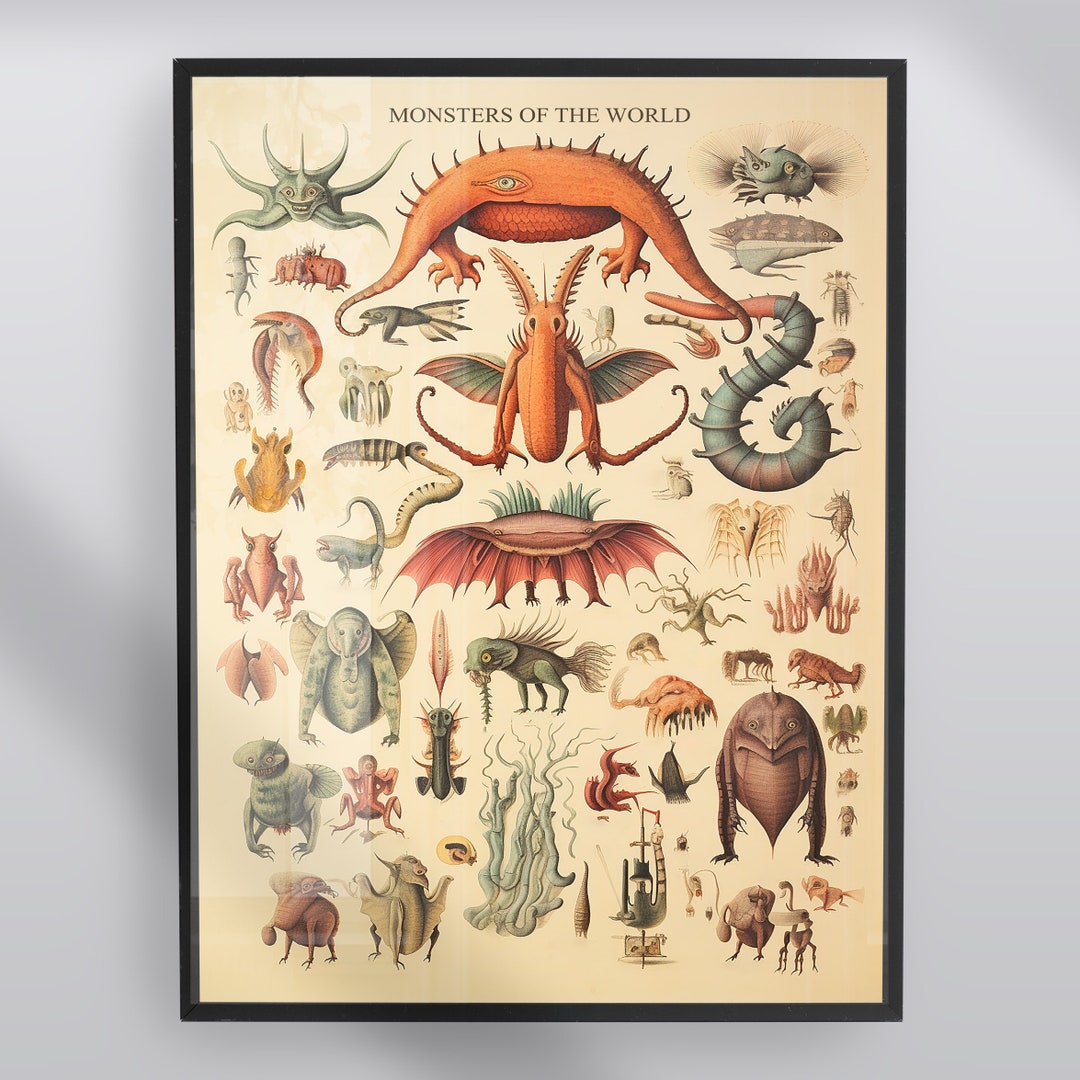 Monsters of the World Vintage Style Natural History Illustration Print ...