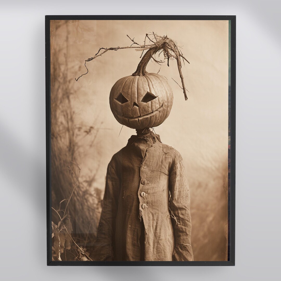 Vintage Jack-o'lantern Head Man Art Print, Pumpkin Head Man Halloween ...