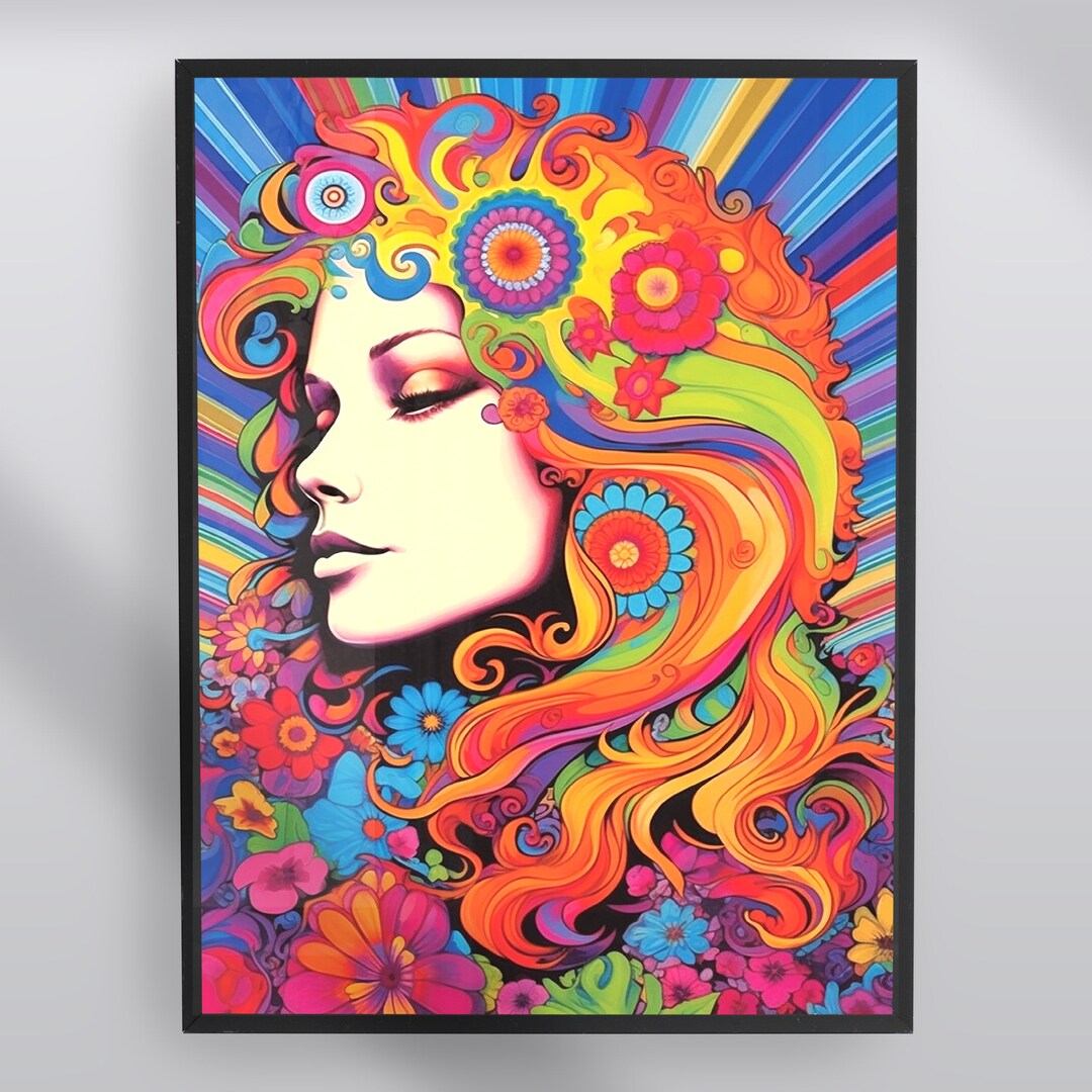 Psychedelic Woman Vintage Unframed Print, Hallway, Entryway, Living ...