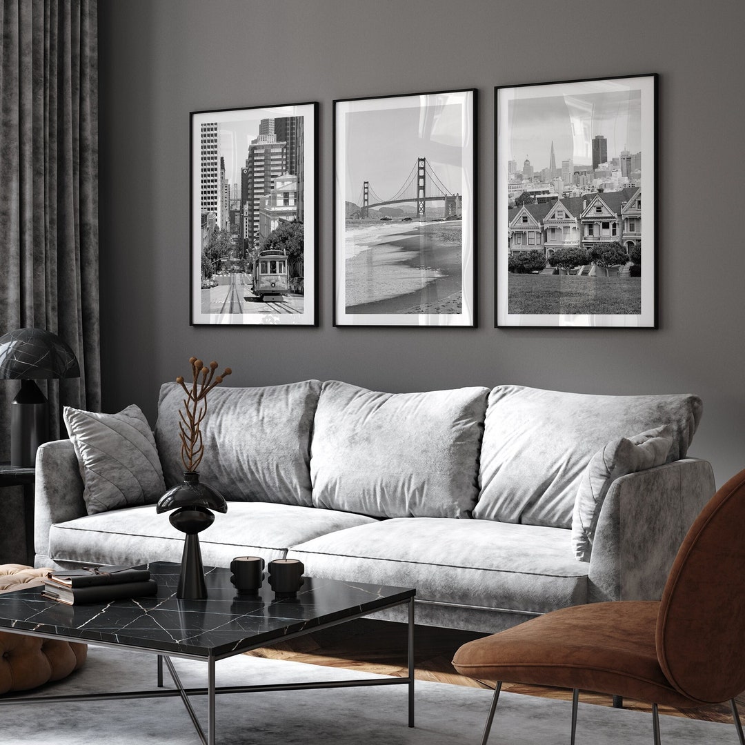 San Francisco Black and White Wall Art Set of 3 Prints - Oversized 3 ...