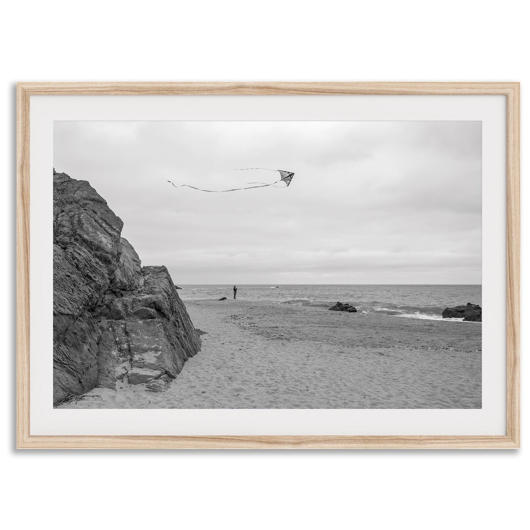 Kite Flying Fine Art Photography Print - Black and White Beach Themed ...