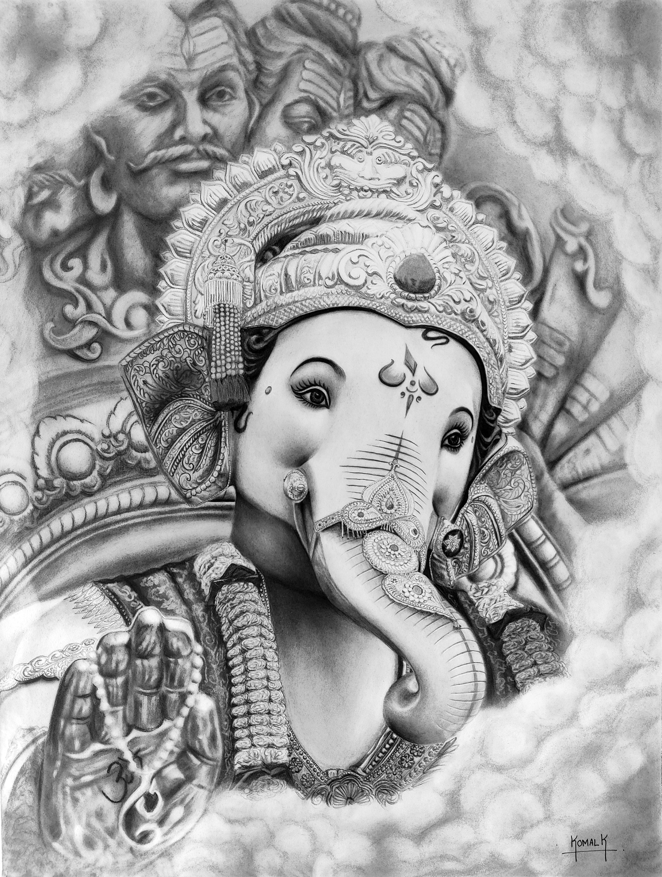 Ganpati (the New Beginning ) Handmade Original Realistic Charcoal ...
