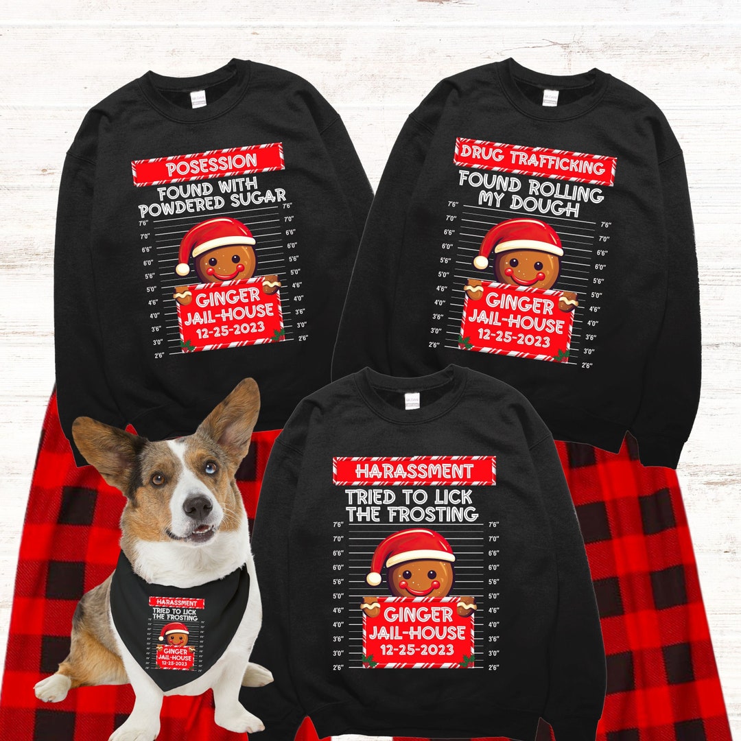 Funny Gingerbread Mugshot Christmas Sweatshirt: Matching Family Xmas ...