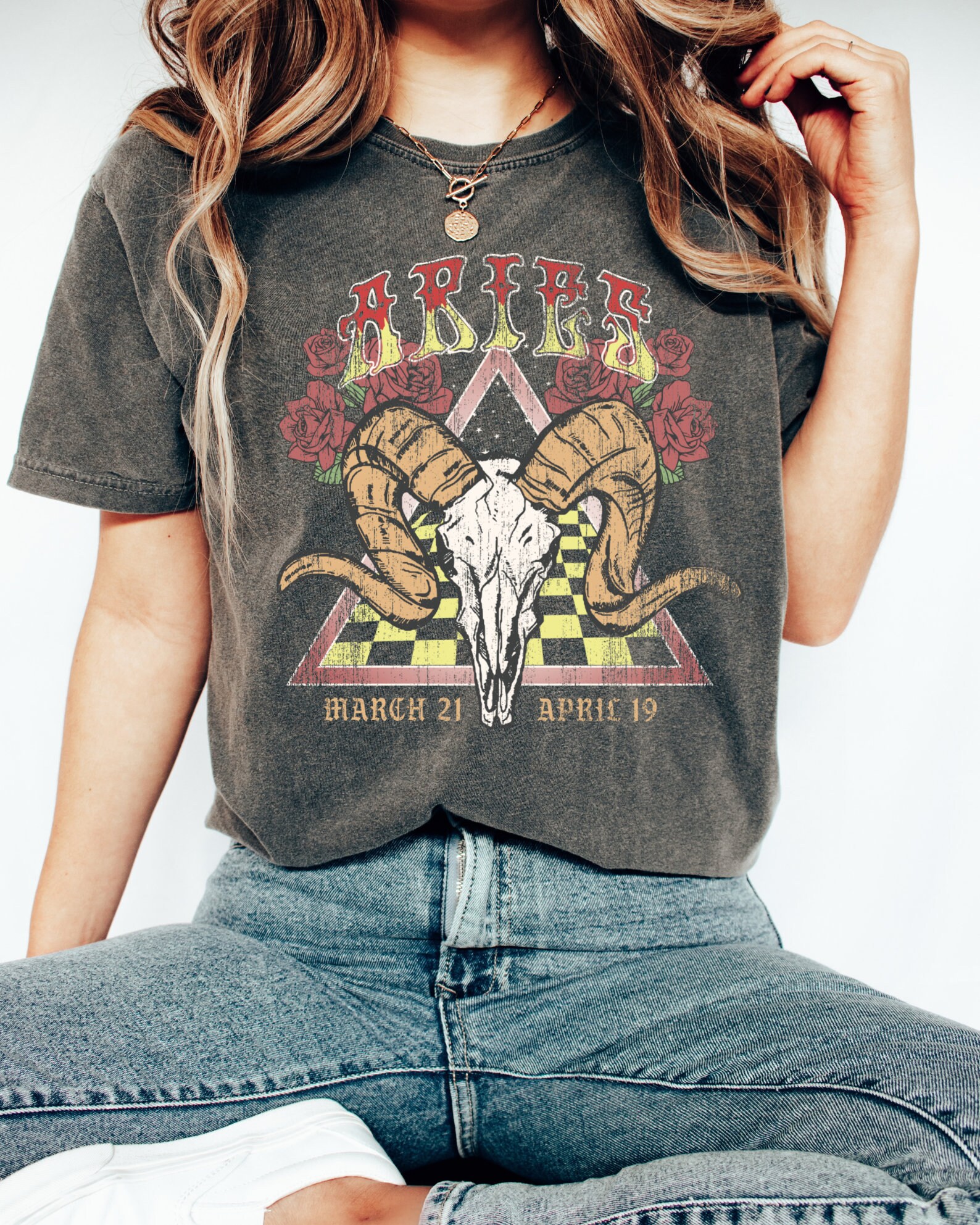 Zodiac Aries Vintage Tee, Celestial Aries Shirt Trendy Oversized Tee ...