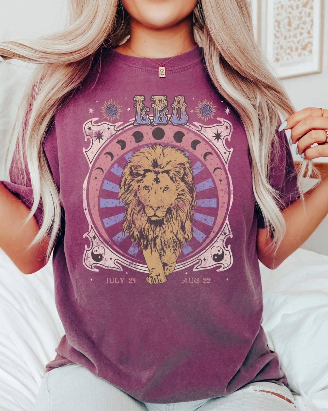 Zodiac Leo Vintage Tee, Celestial Leo Shirt Trendy Oversized Tee ...