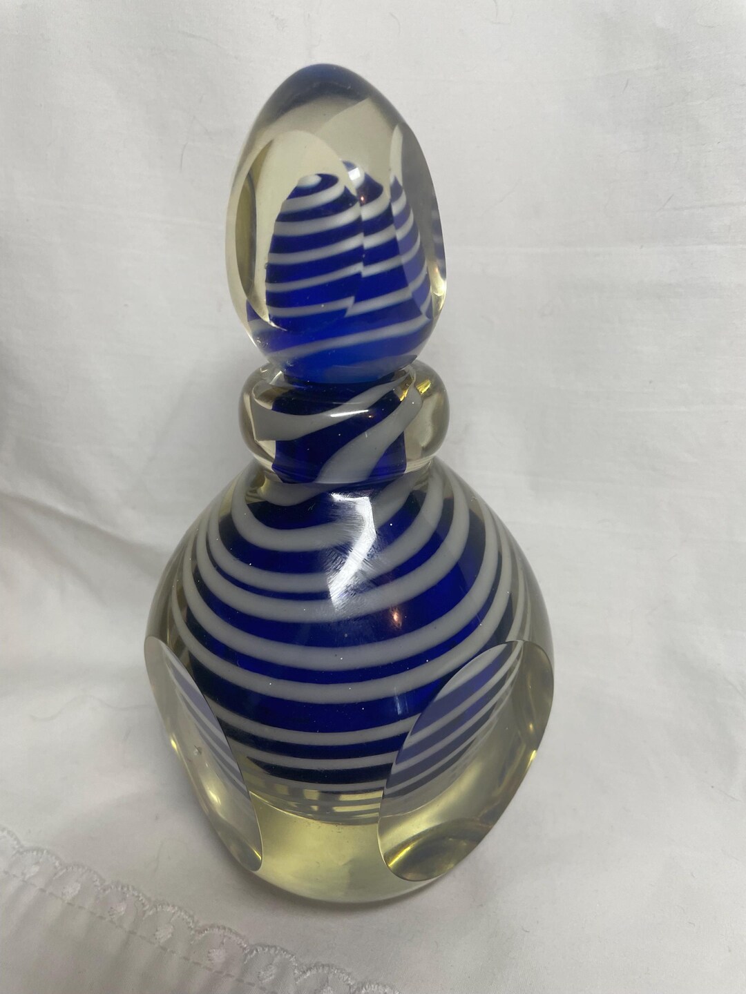 Murano Swirl Perfume Bottle Green Glass Case With a Cobolt and White ...