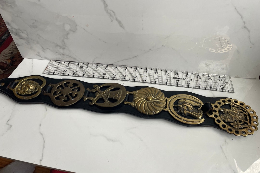 Vintage Brasses on Leather Billet - Etsy