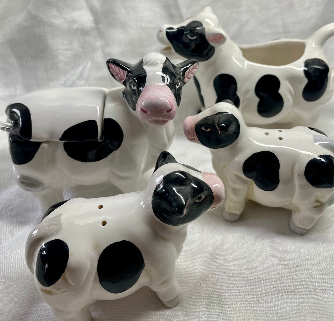 Holstein Cow Classic Black and White Figures Creamer Sugar Bowl With ...