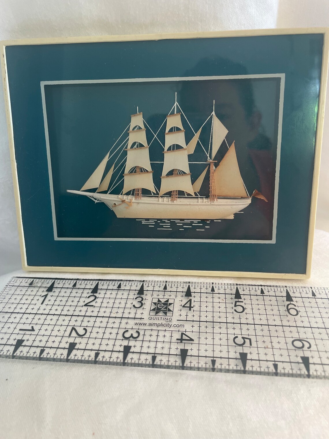 3D Shawdow Box Tall Ship Made of Cork and Wood Blue Mat and Orginal ...