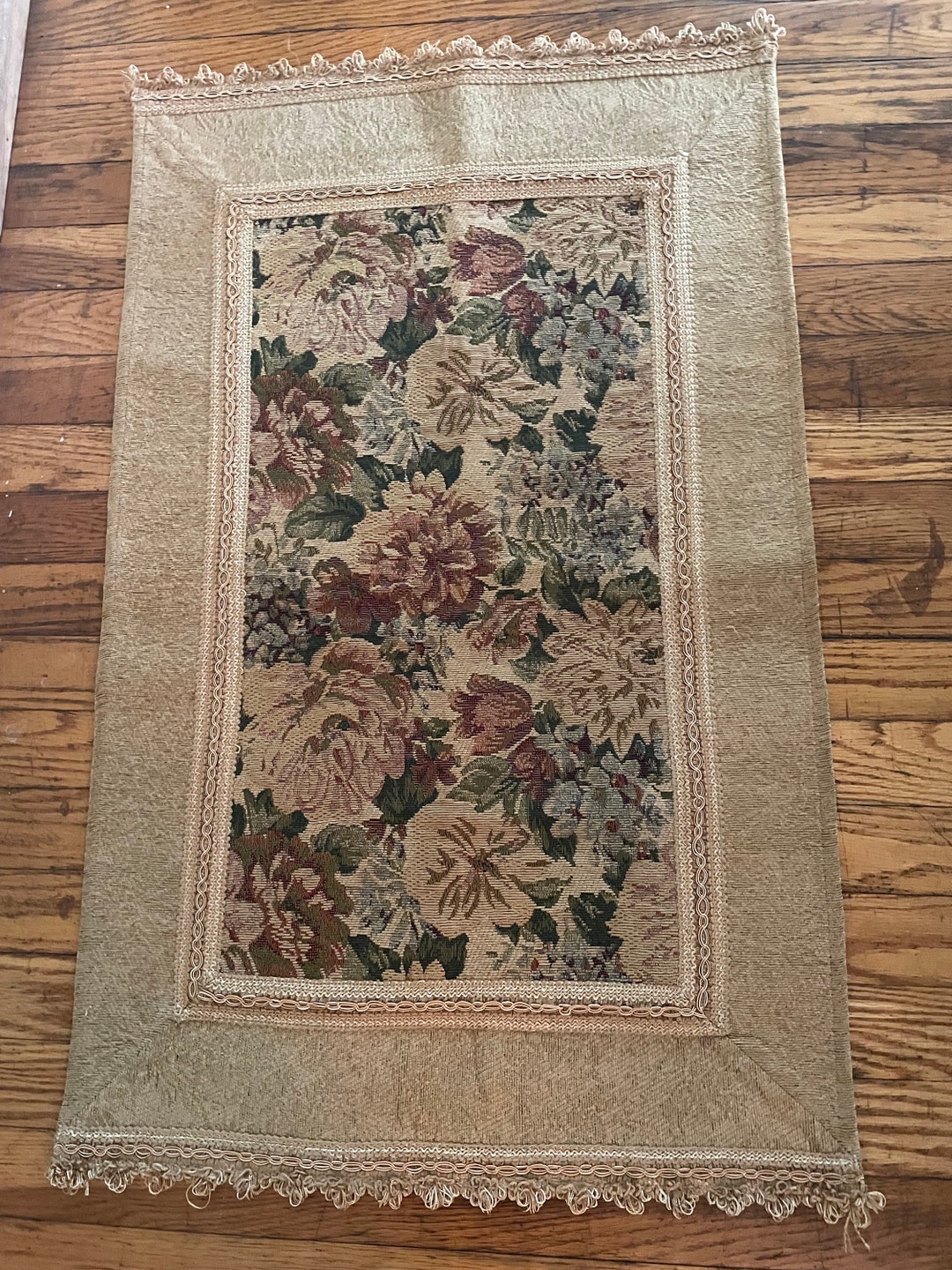 Vintage Floral Jacquard Lap Rug Wall All Hanging 20 1/2 X 33 1/2 Inches ...