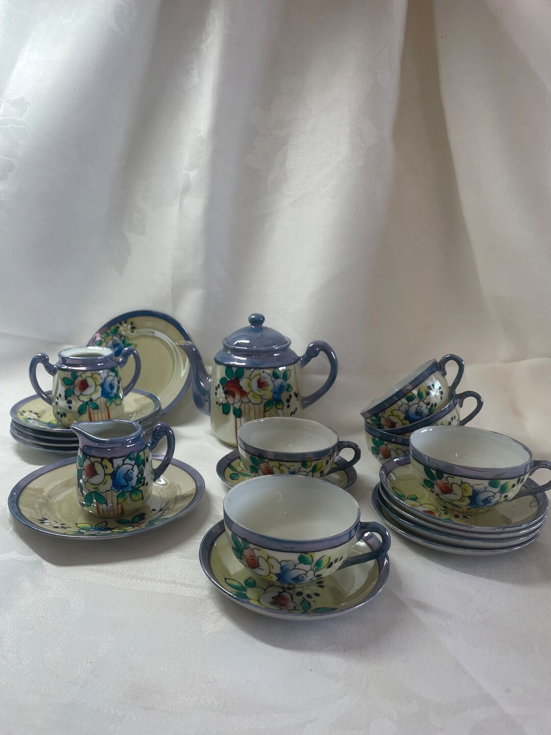 Lusterware Children’s Dishes Art Deco Roses - Etsy