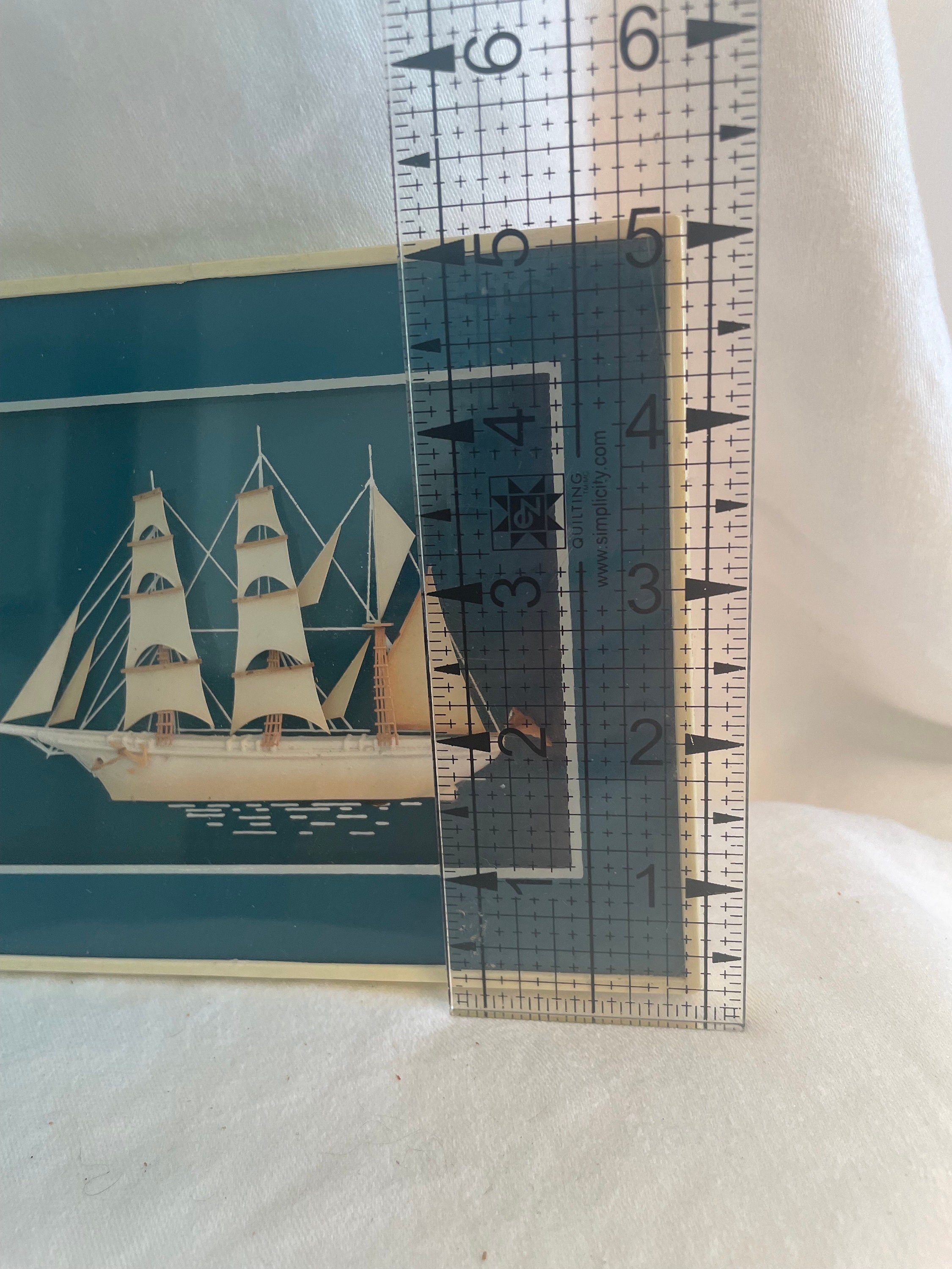 3D Shawdow Box Tall Ship Made of Cork and Wood Blue Mat and Orginal ...