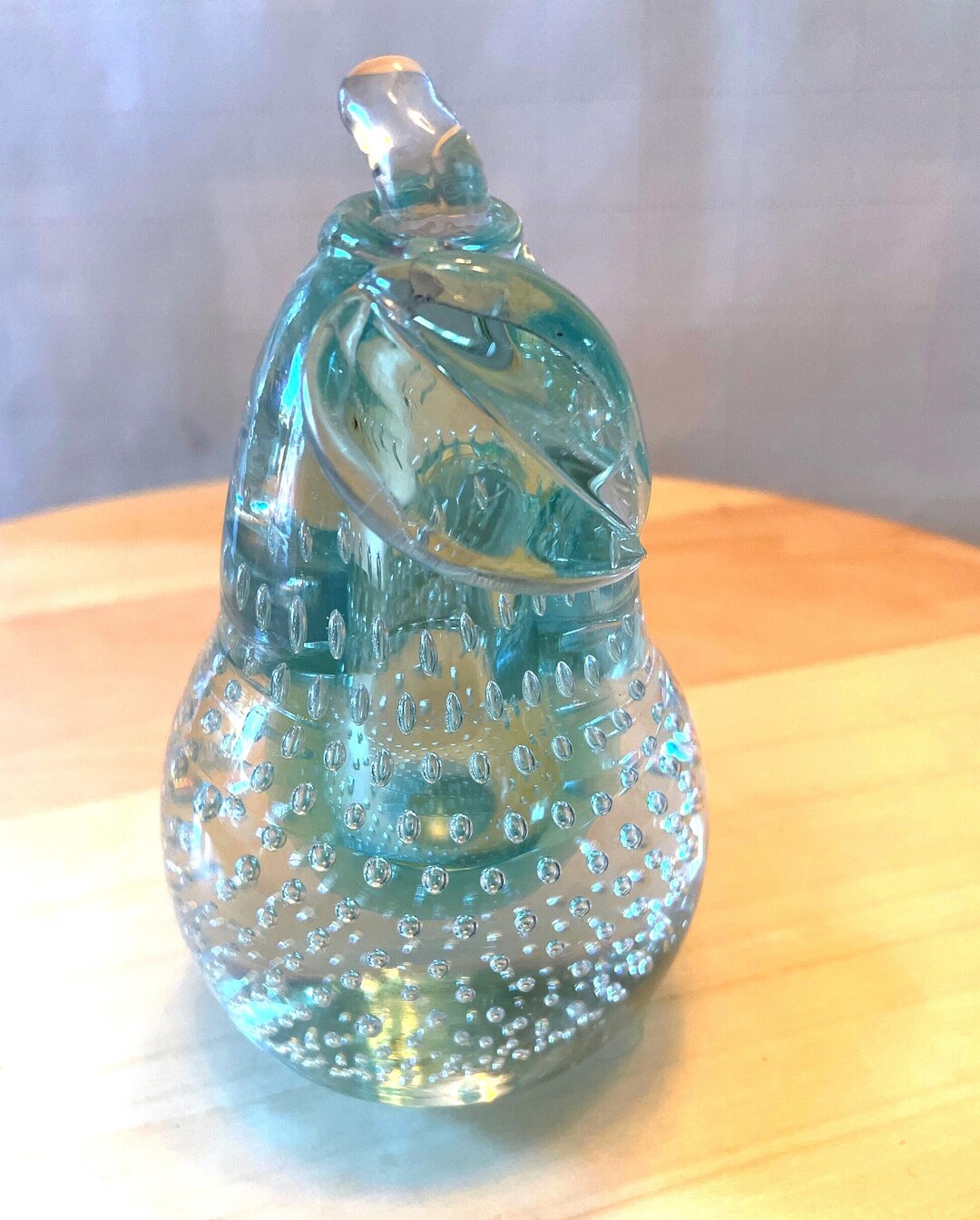 Hand Blown Pear Paperweight Controled Bubbles Metal Stem 5” Tall - Etsy