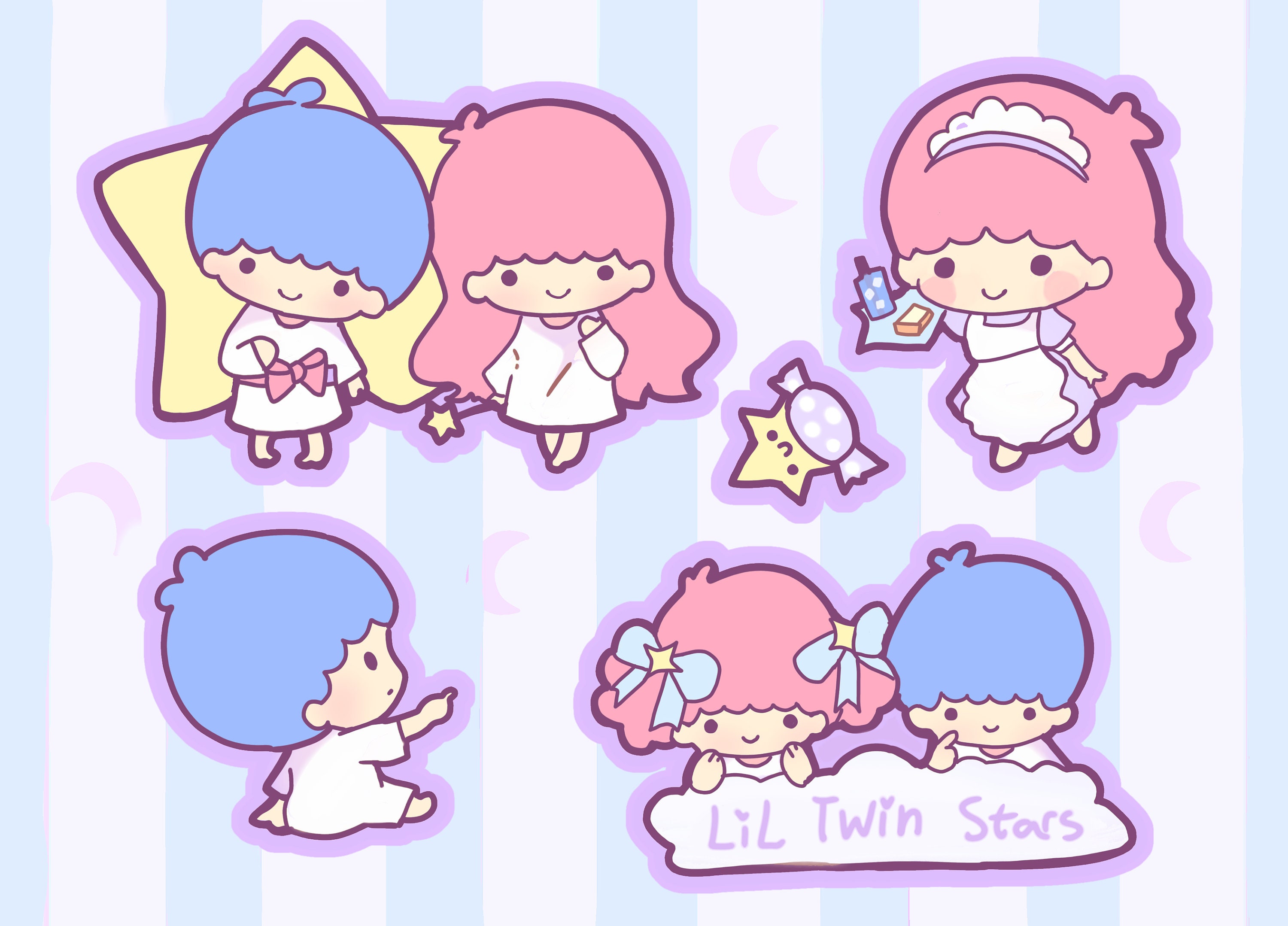 Little Twin Star Sticker Sheet Sanrio Cute Kawaii Style Anime Stickers ...