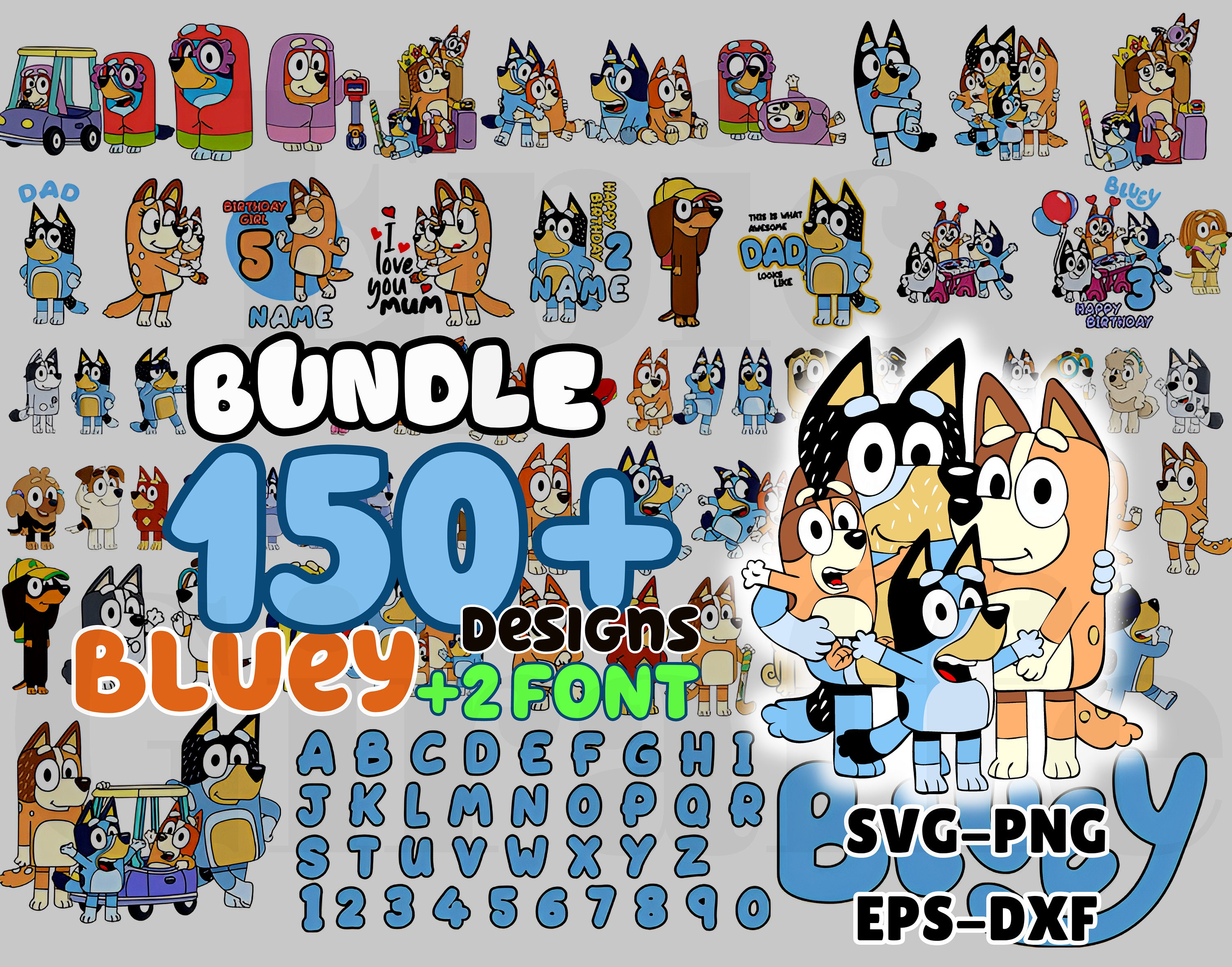 Bluey Png-Svg Bundle 150 design 2 Font Bluey Birthday Png - Etsy México