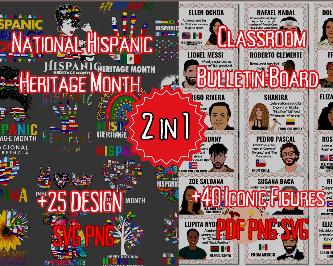Hispanic Heritage Month 65 Design SVG PNG, Hispanic Classroom Bulletin ...