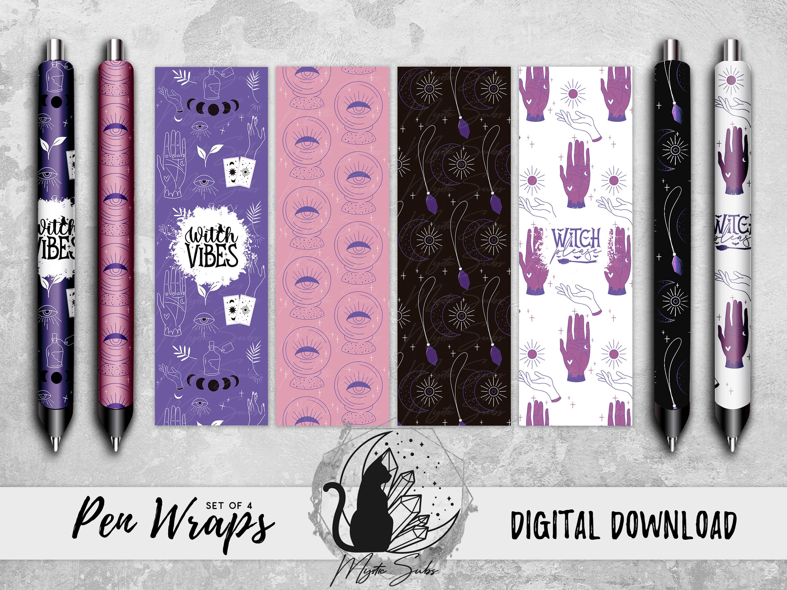 Witch Pen Wrap Png Bundle, Witchy Vibes Vinyl Pen Wrap Designs, Occul ...