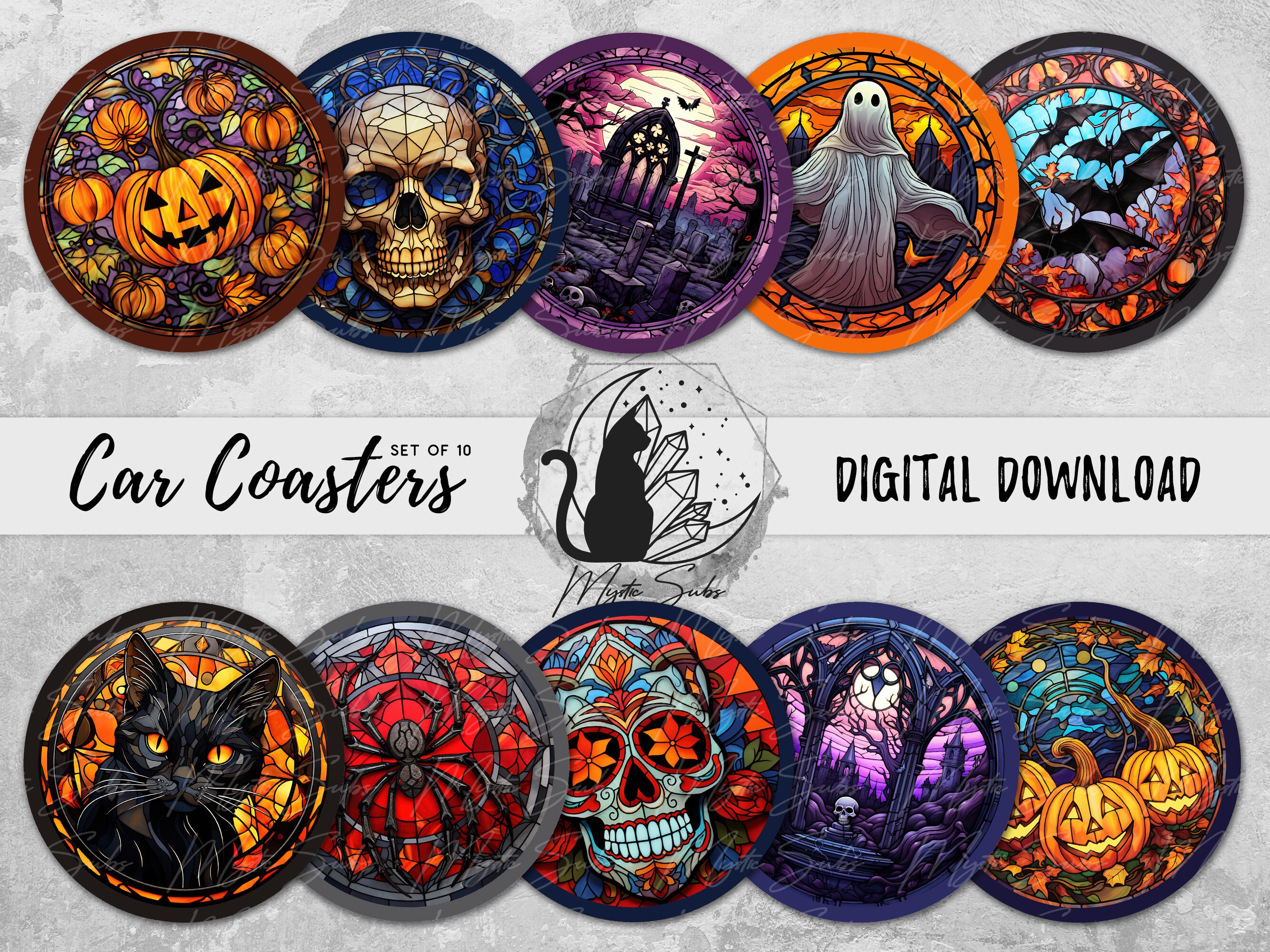 Halloween Car Coaster Png Bundle, Spooky Coaster Designs, Creepy ...