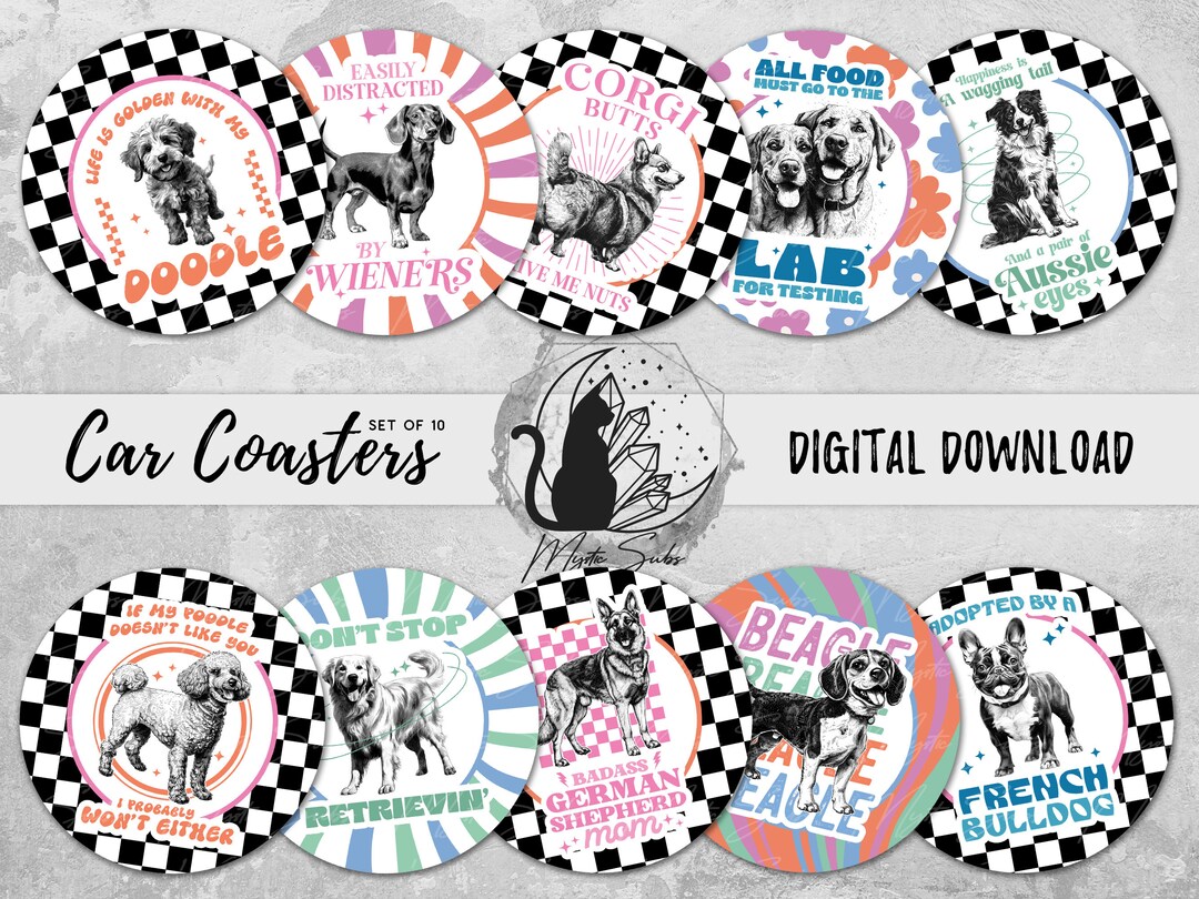 Dog Car Coaster Png, Retro Puppy Coaster Design, Weenie Dog Sublimation ...
