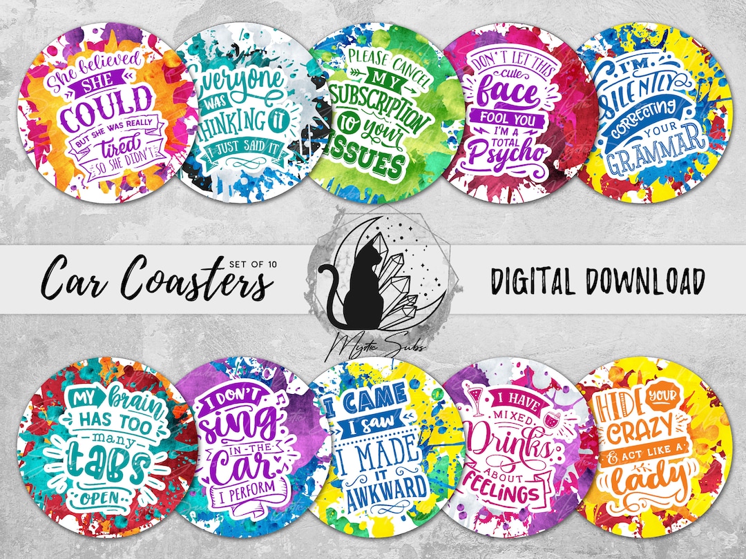 Funny Car Coaster Png Bundle, Sarcastic Coaster Designs, Sassy ...