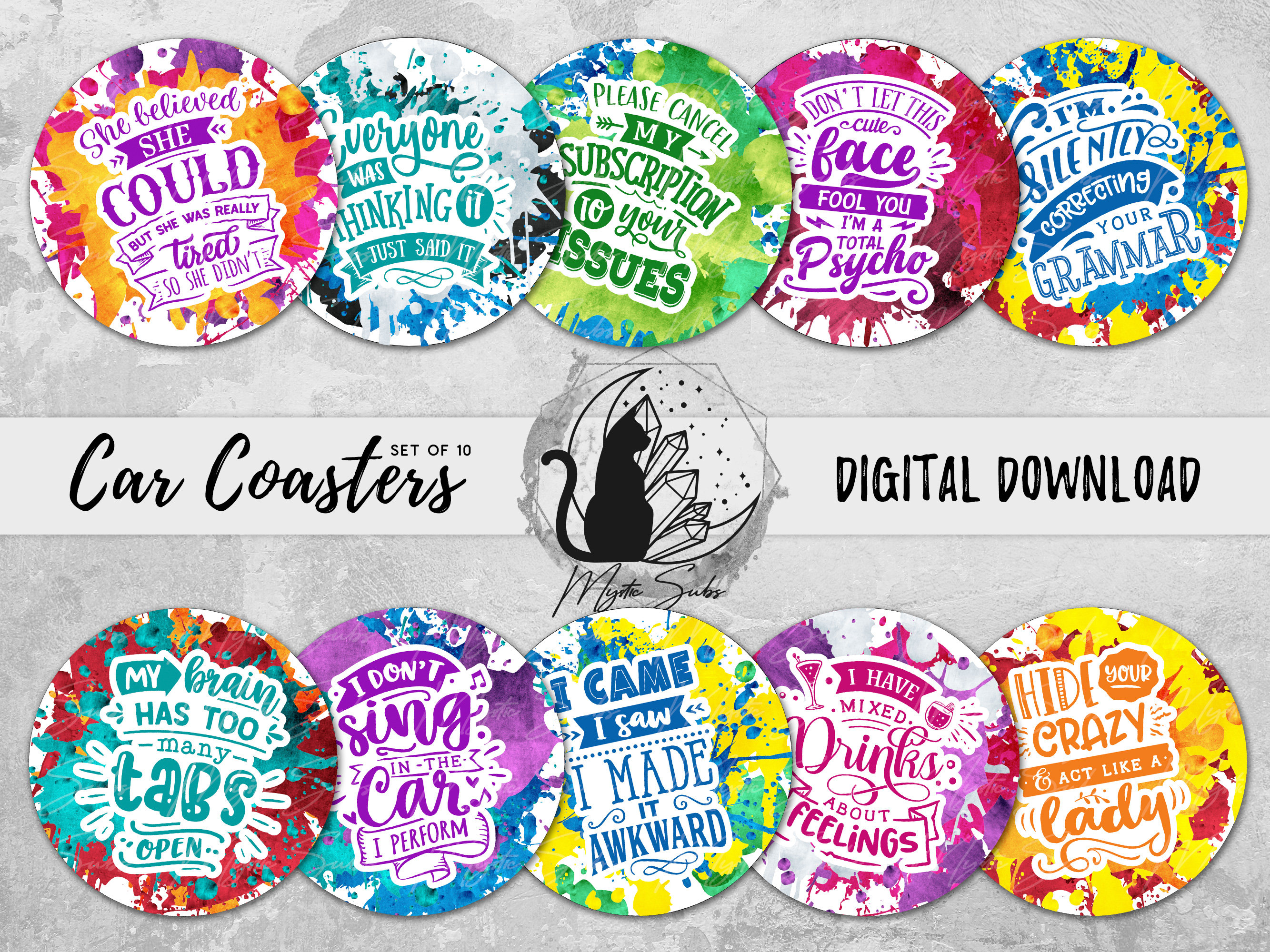 Funny Car Coaster Png Bundle, Sarcastic Coaster Designs, Sassy ...