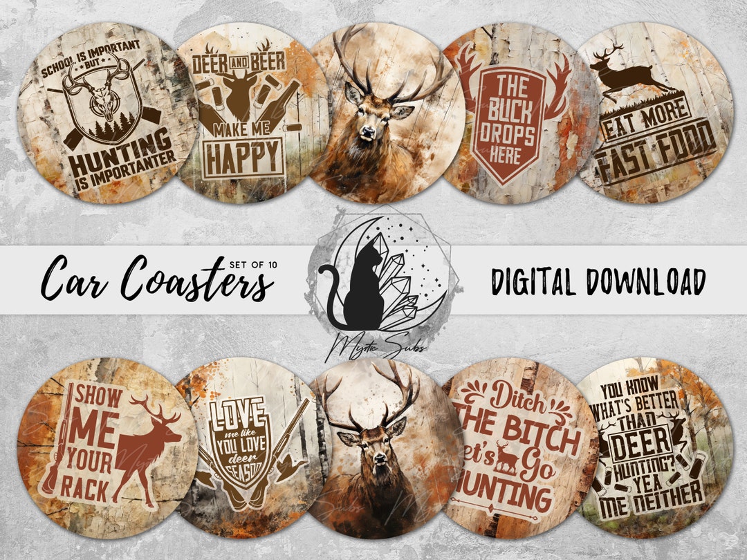 Deer Hunter Car Coaster Png Bundle, Deer Theme Coaster Designs, Men's ...