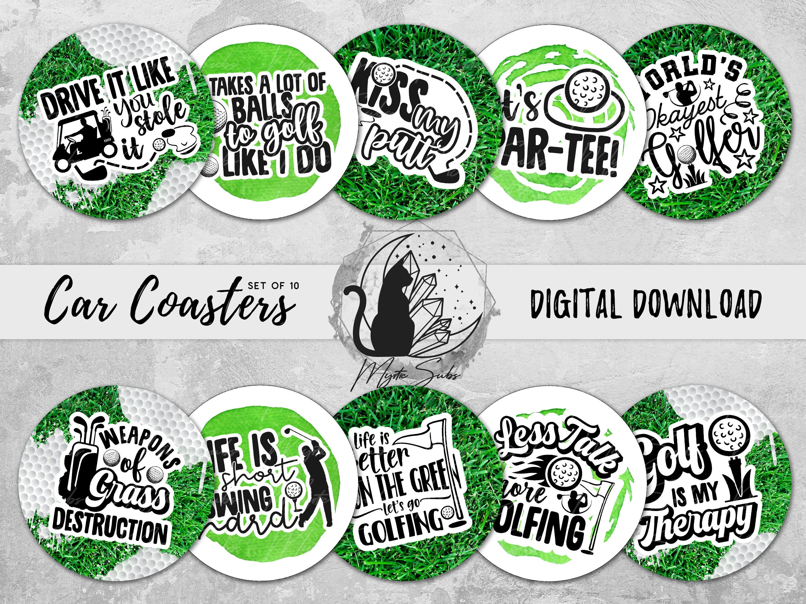 Golf Car Coaster Png Bundle, Golf Ball Coaster Designs, Golfing ...