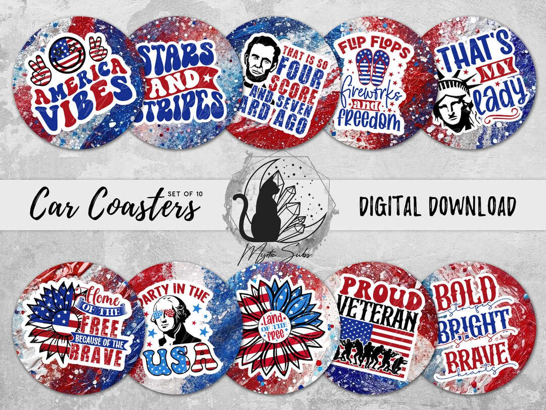 4th of July Car Coaster Png Bundle, Patriotic Coaster Designs, July ...