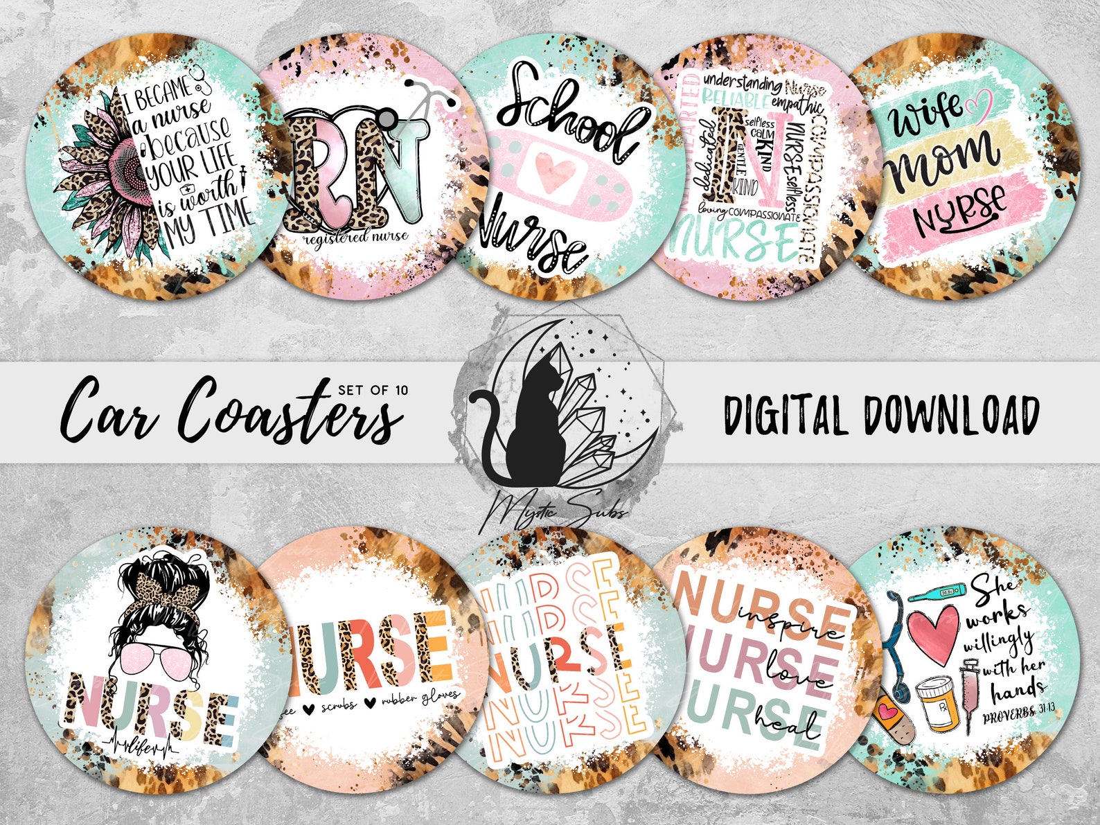 Nurse Car Coaster Png Bundle, Registered Nurse Coaster Designs ...