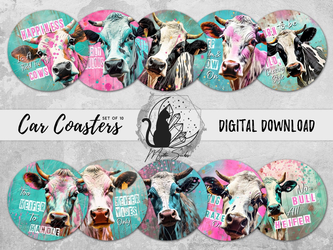 Cow Car Coaster Png Bundle, Heifer Theme Coaster Designs, Farmer ...