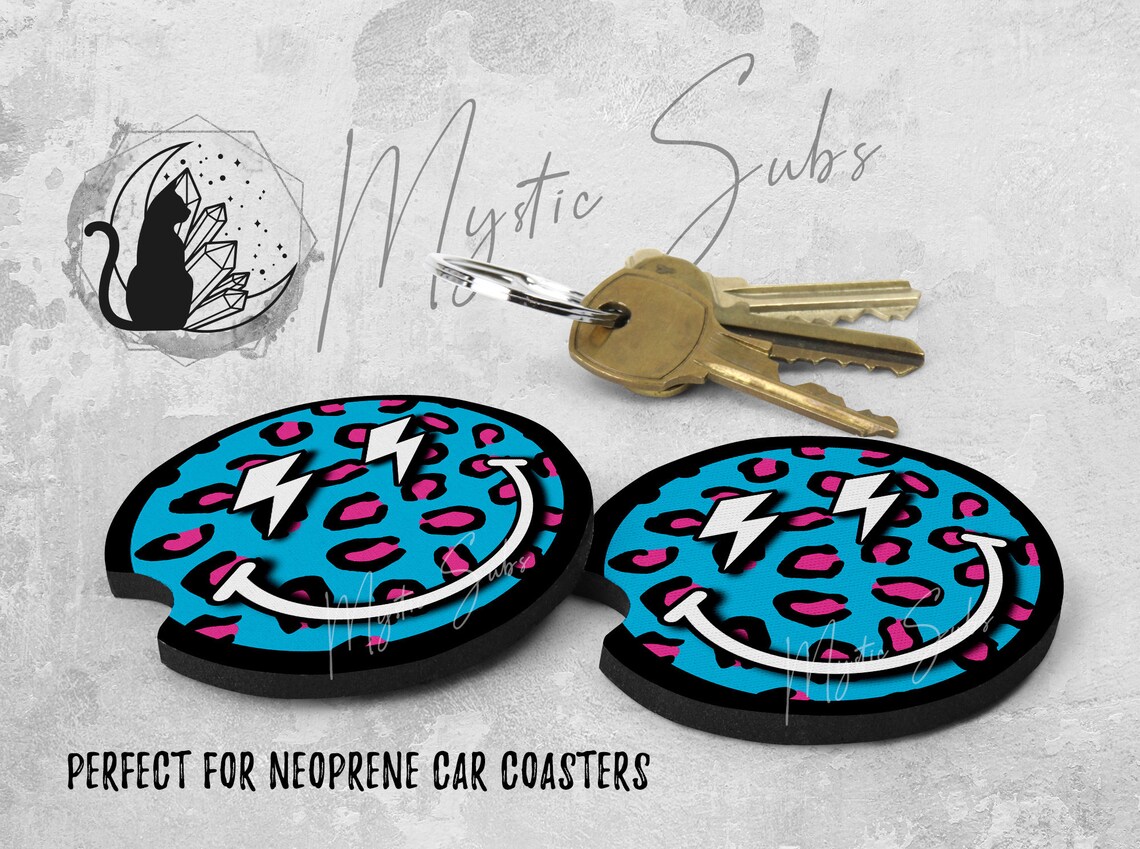 Happy Face Car Coaster Png Bundle Smile Theme Coaster - Etsy