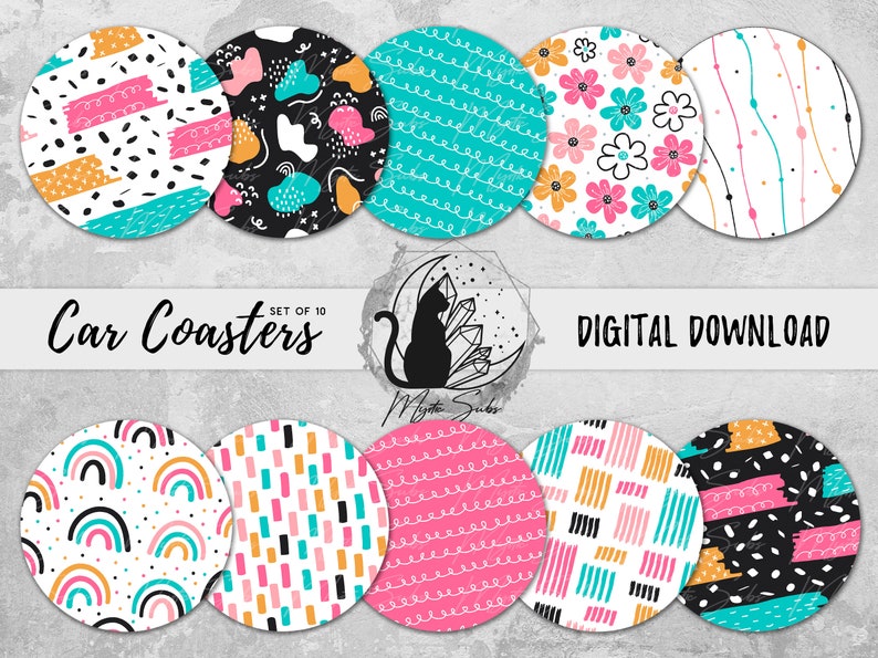 Retro Car Coaster Png Bundle, Caboodle Vintage Coaster Design, Doodle ...