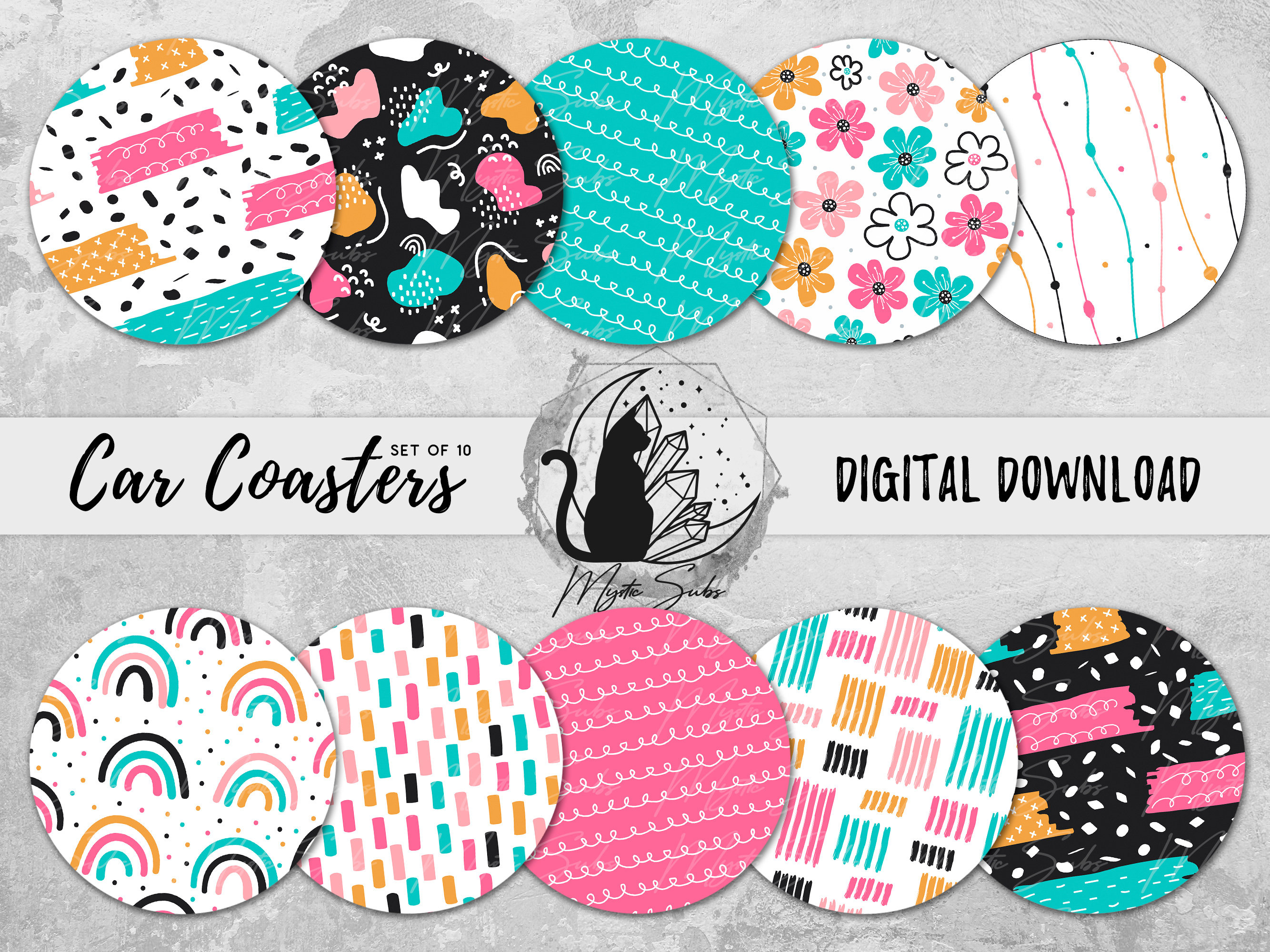 Retro Car Coaster Png Bundle, Caboodle Vintage Coaster Design, Doodle ...