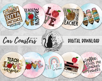 Teacher Car Coaster Png Bundle, Education Coaster Designs, Learning ...