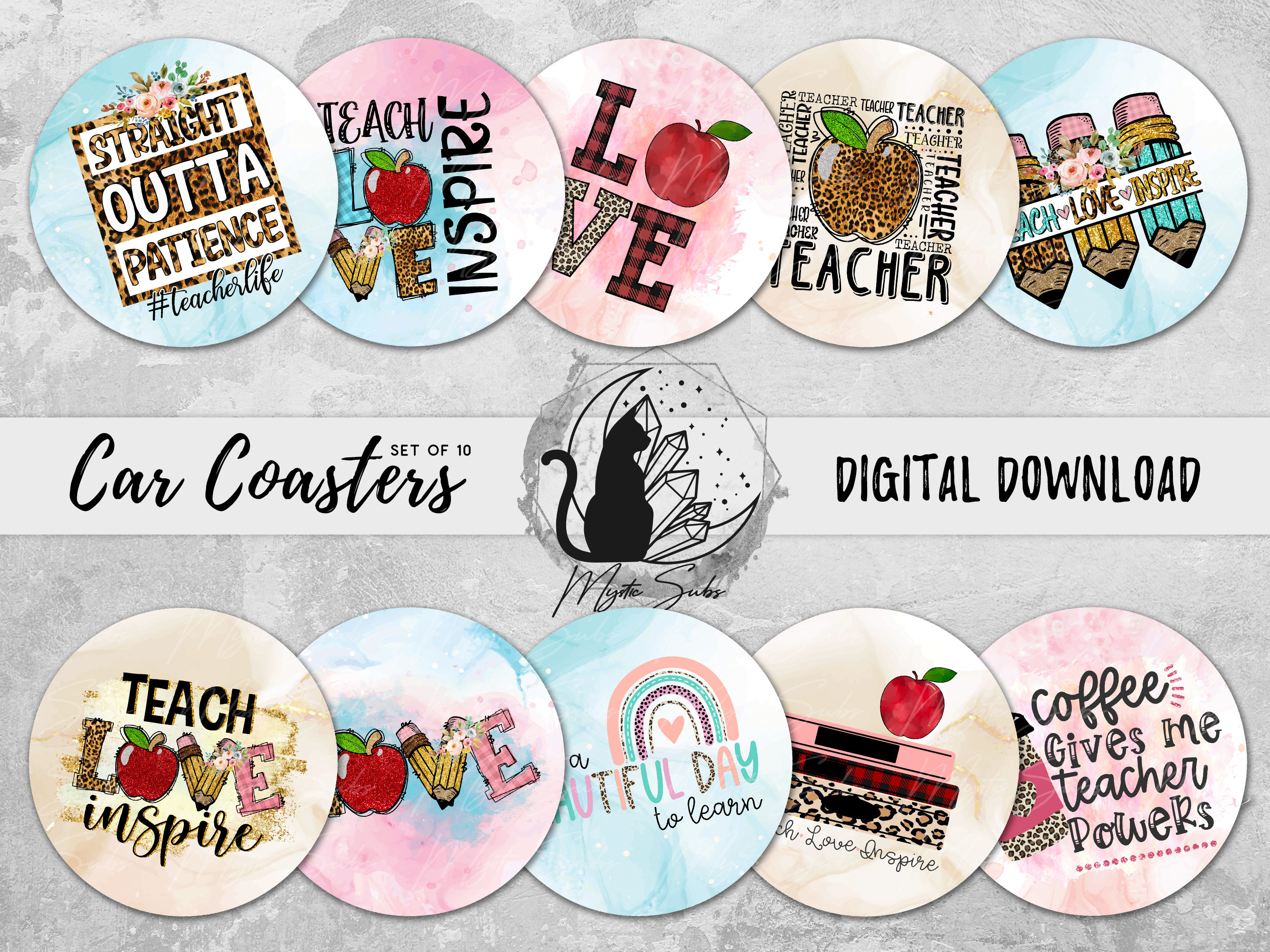 Teacher Car Coaster Png Bundle Education Coaster Designs - Etsy