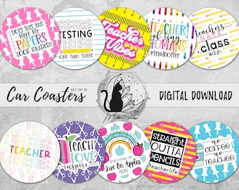 Teacher School Car Coaster Png Bundle Sublimation Design Download ...