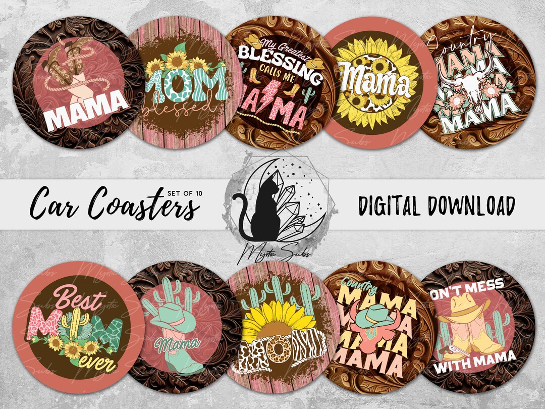 Mother's Day Car Coaster Png Bundle, Country Mama Coaster Designs, Mom ...
