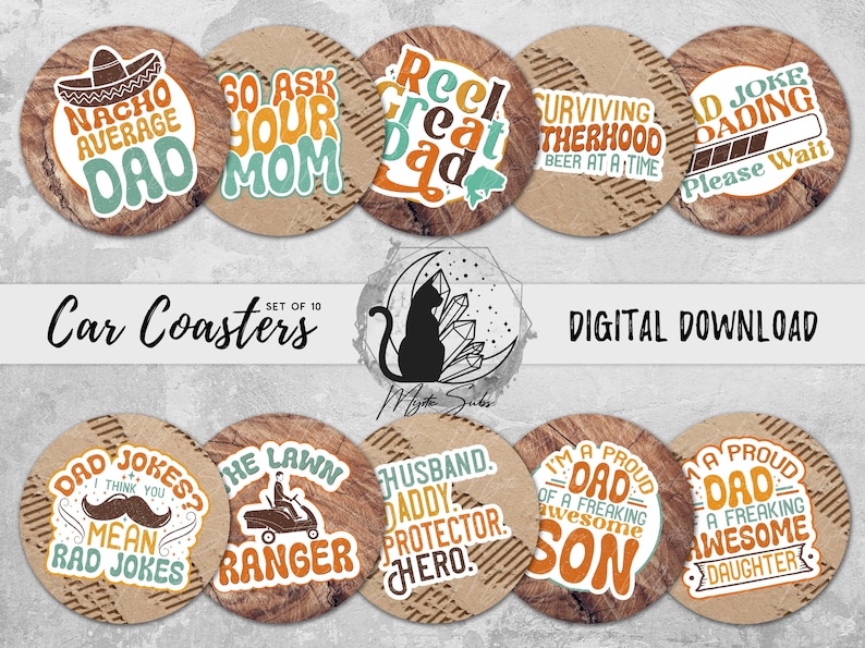 Father's Day Car Coaster Png Bundle, Dad Coaster Designs, Daddy ...